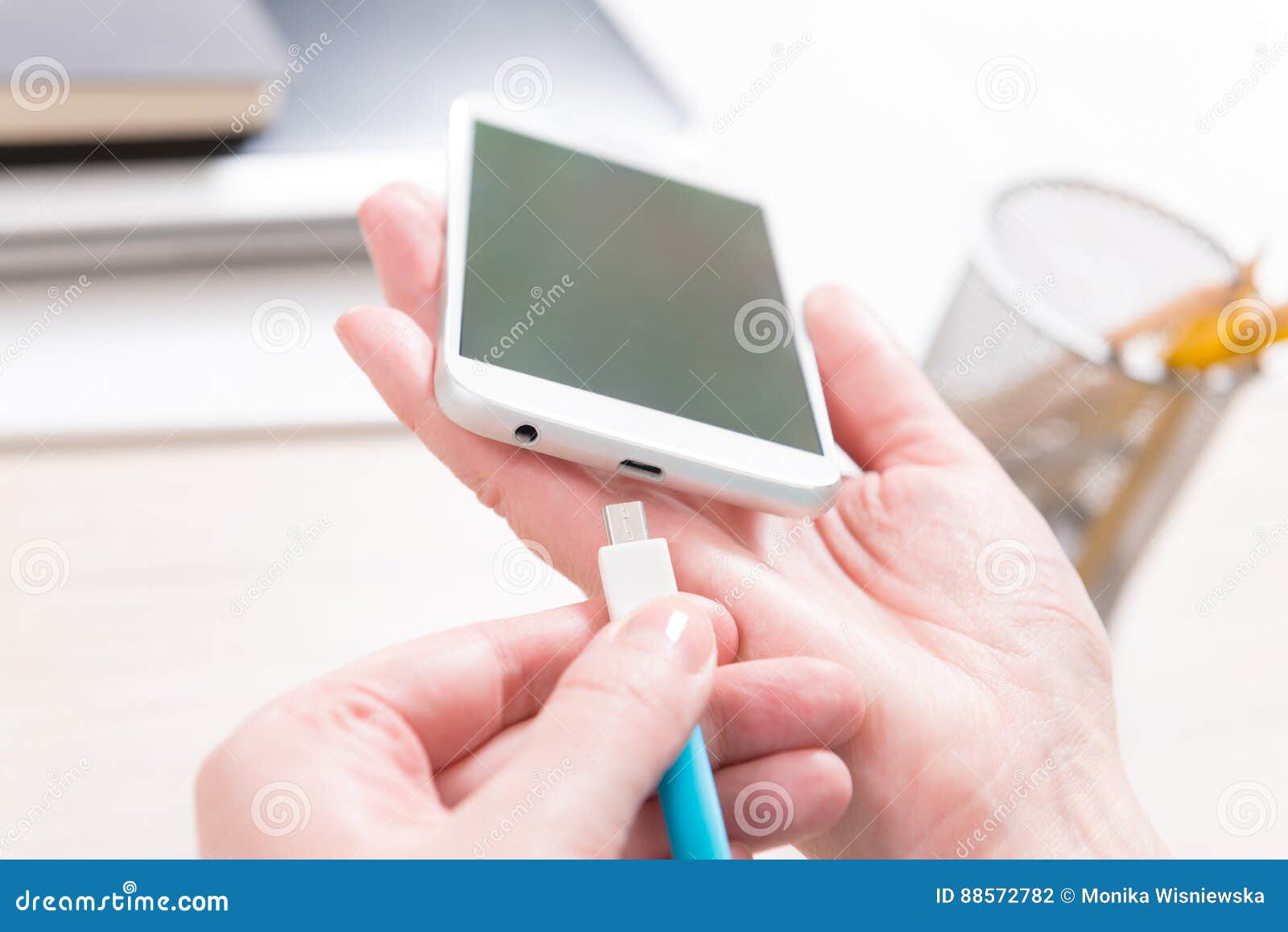 Connecting Blue USB Charging Cable Stock Photo - Image of closeup ...