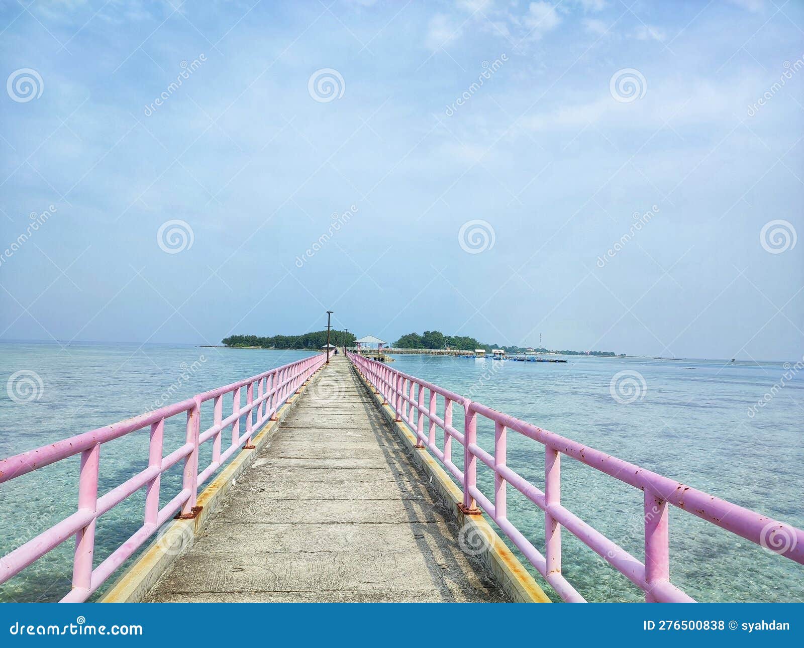 The Connecting Bridge between the Islands with a Pink Fence Stock Photo ...