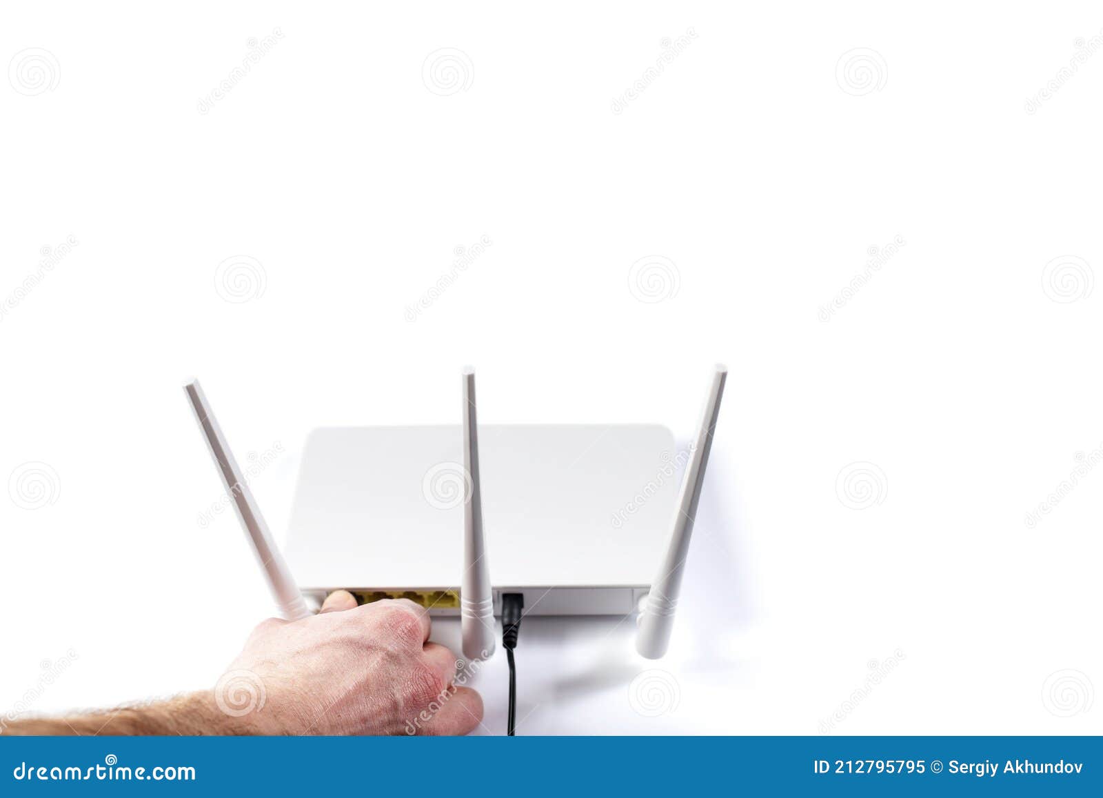 Connecting Cable To Router Isolated on a White. Making WiFi Network on ...