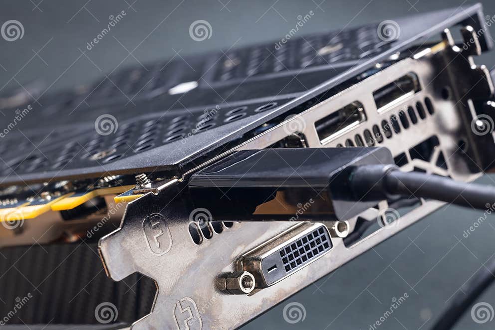 Connecting a Computer Graphics Card with an HDMI Cable Stock Image ...