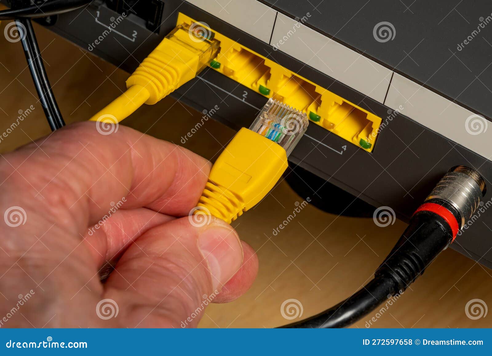 Connecting the Device To the Internet Using a Cable. Stock Photo ...