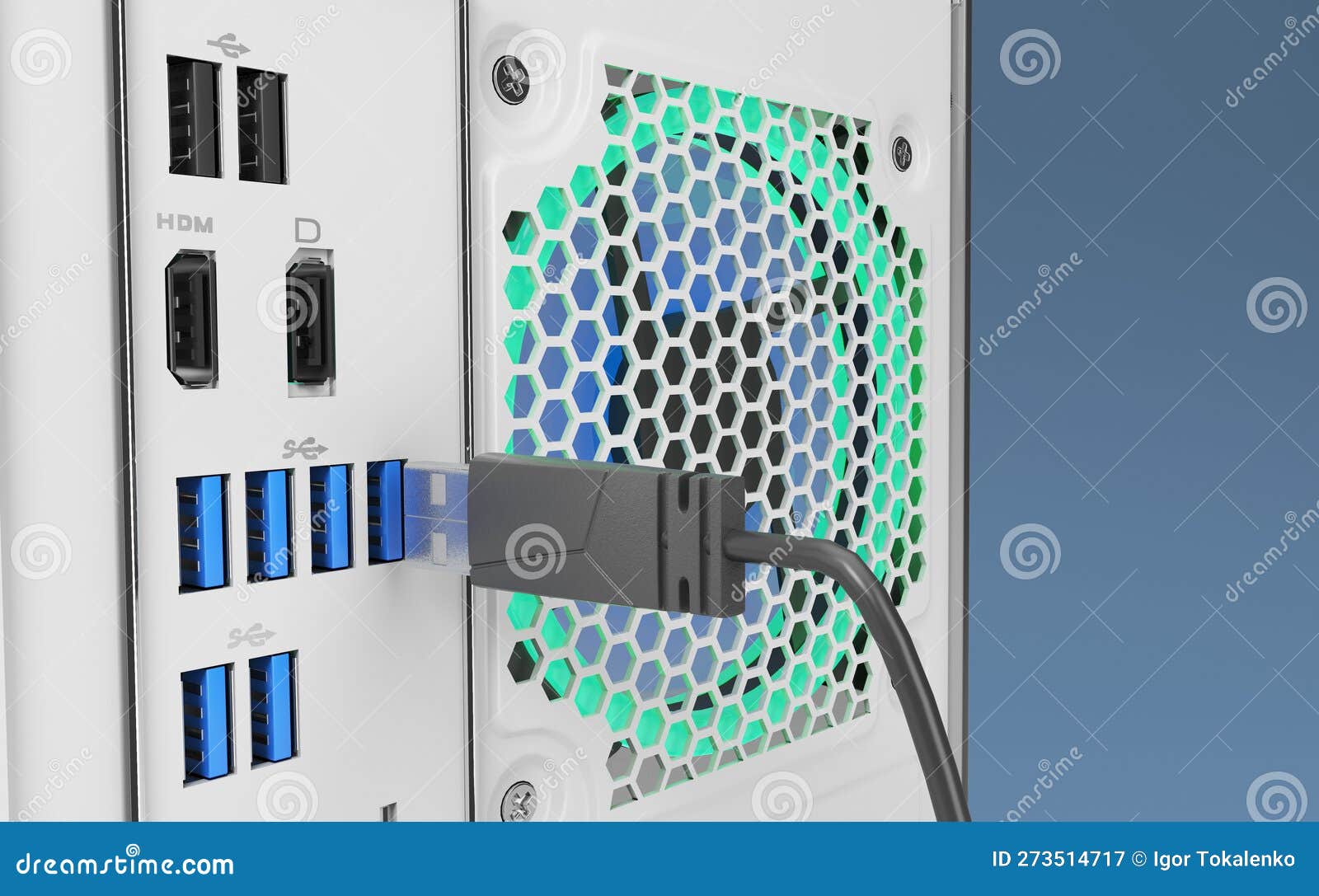 Connecting Device To USB Port on Back Side of Computer 3d Render Stock ...