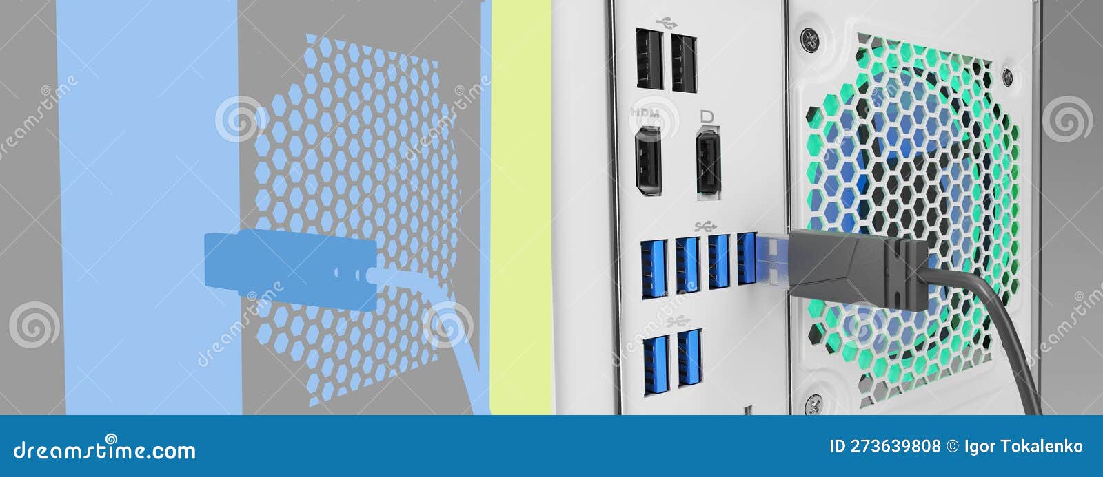 Connecting Device To USB Port on Back Side of Computer 3d Render with ...