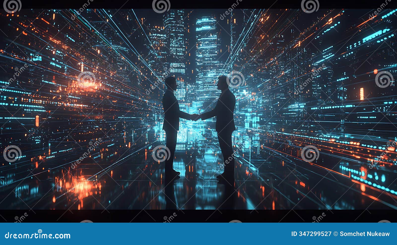 Connecting Futures Two Silhouettes in a Digital Landscape Symbolize ...