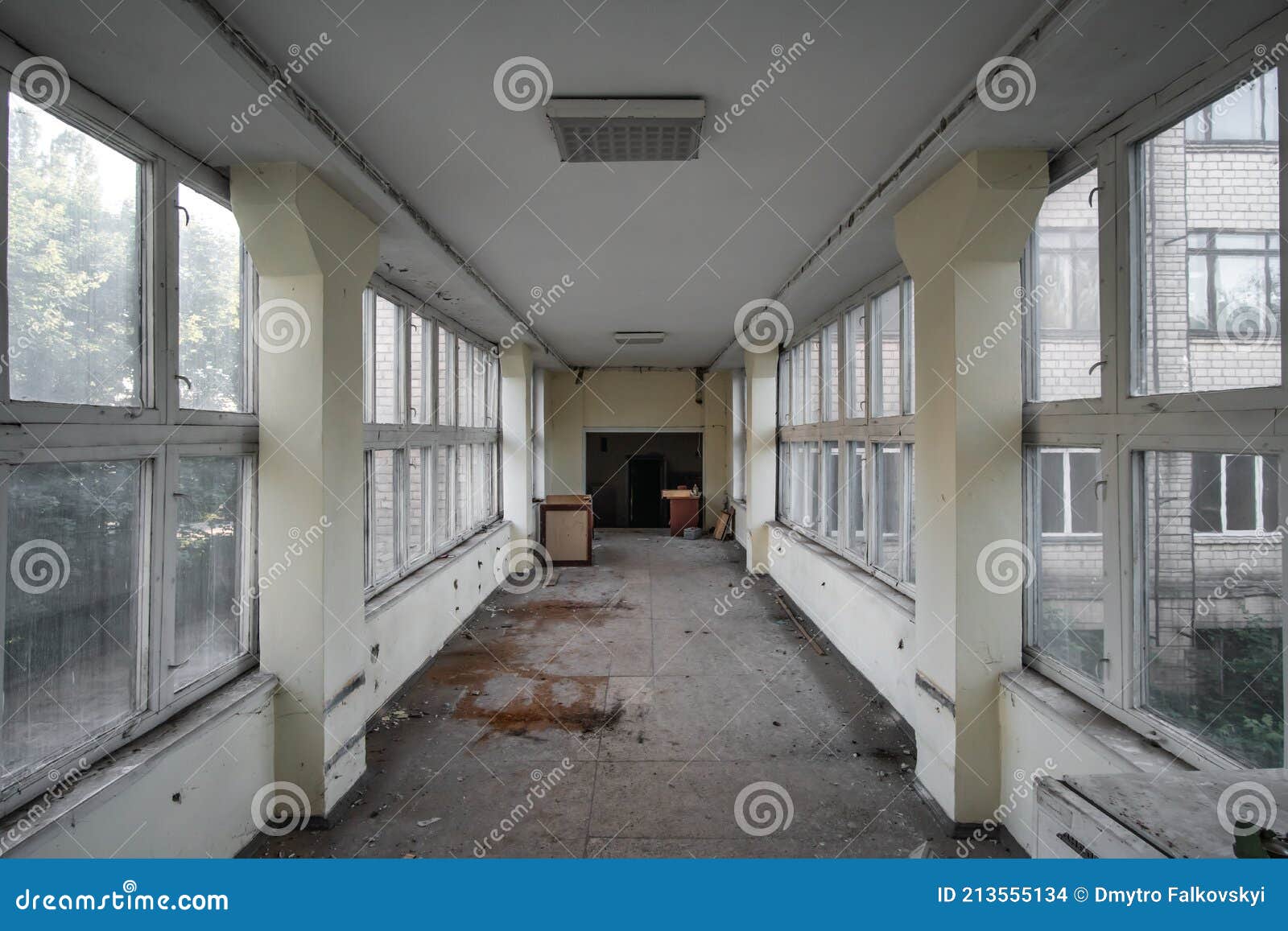 Connecting Gallery in an Abandoned Soviet Building of the 80s Stock ...