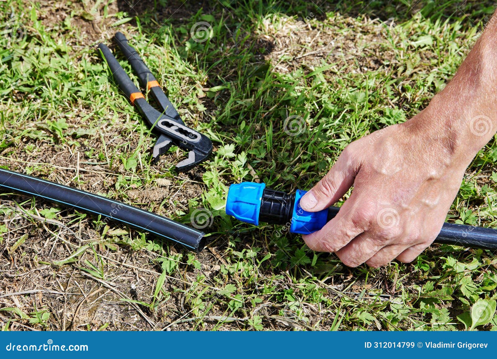 Plastic Pipes of Irrigation Water Supply are Connected by Compression ...