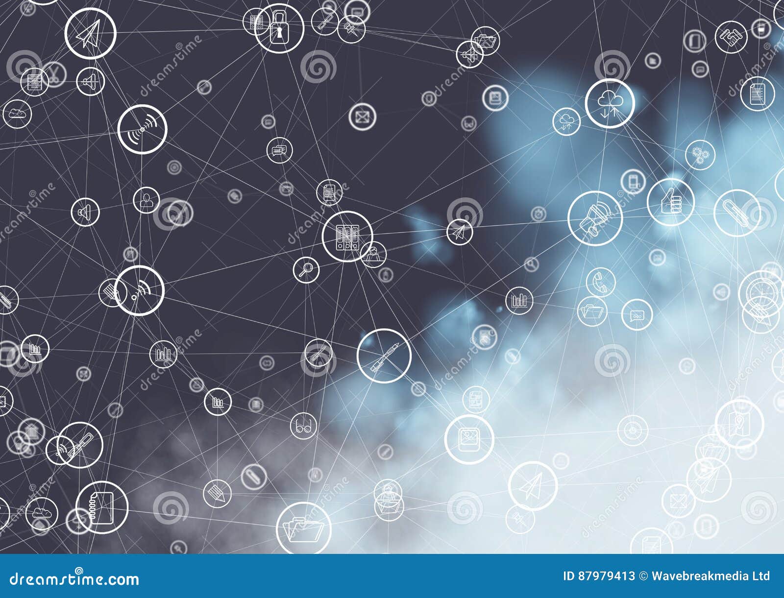 Connecting Icons Against Blue Background Stock Illustration ...