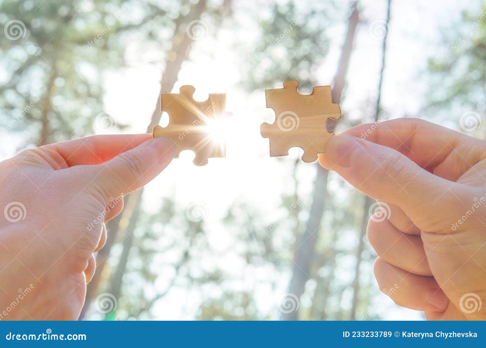 Connecting Jigsaw Puzzle Pieces with Sunlight Effect Stock Image ...
