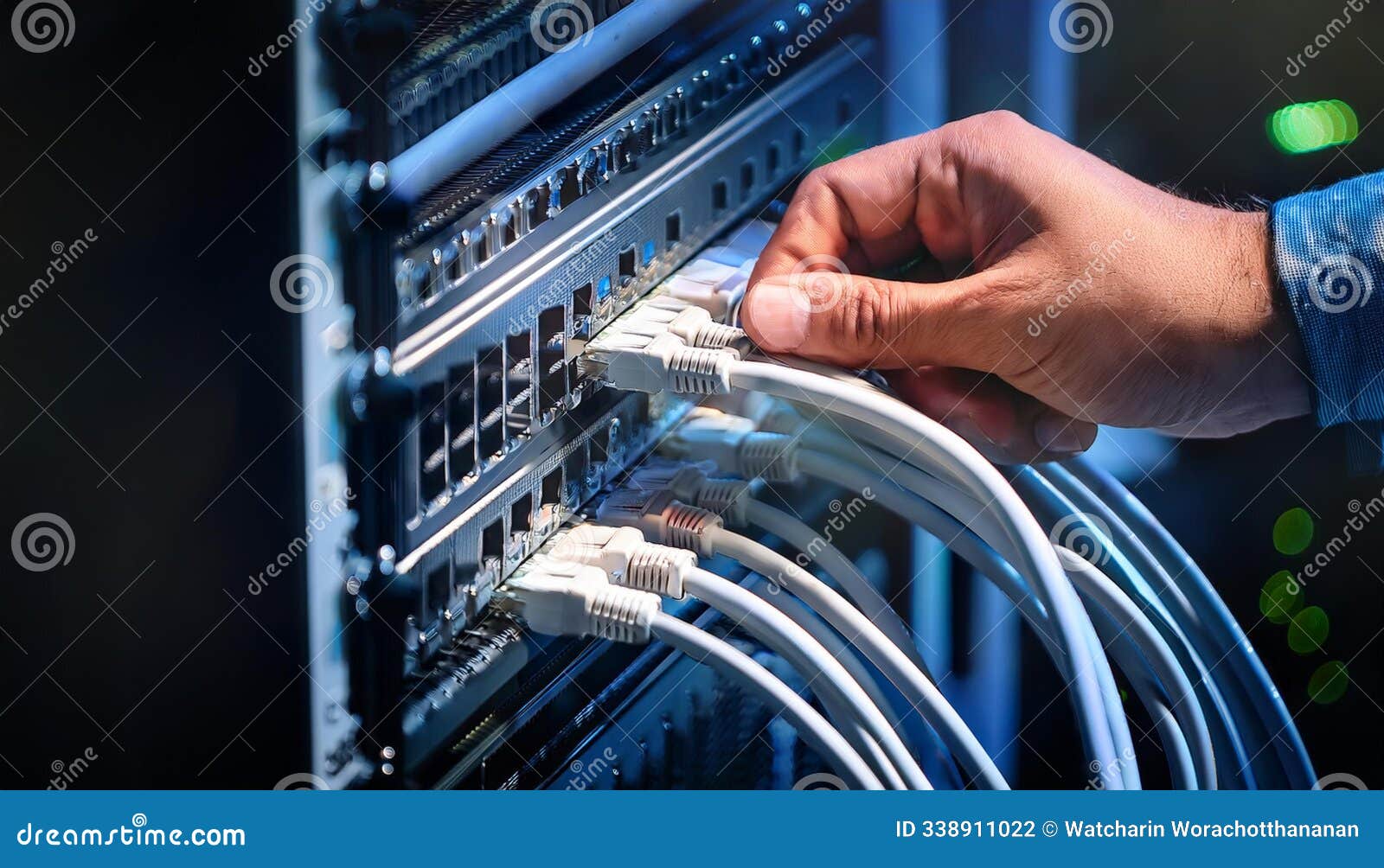 Connecting Network Cables in Server Room Environment Stock Illustration ...