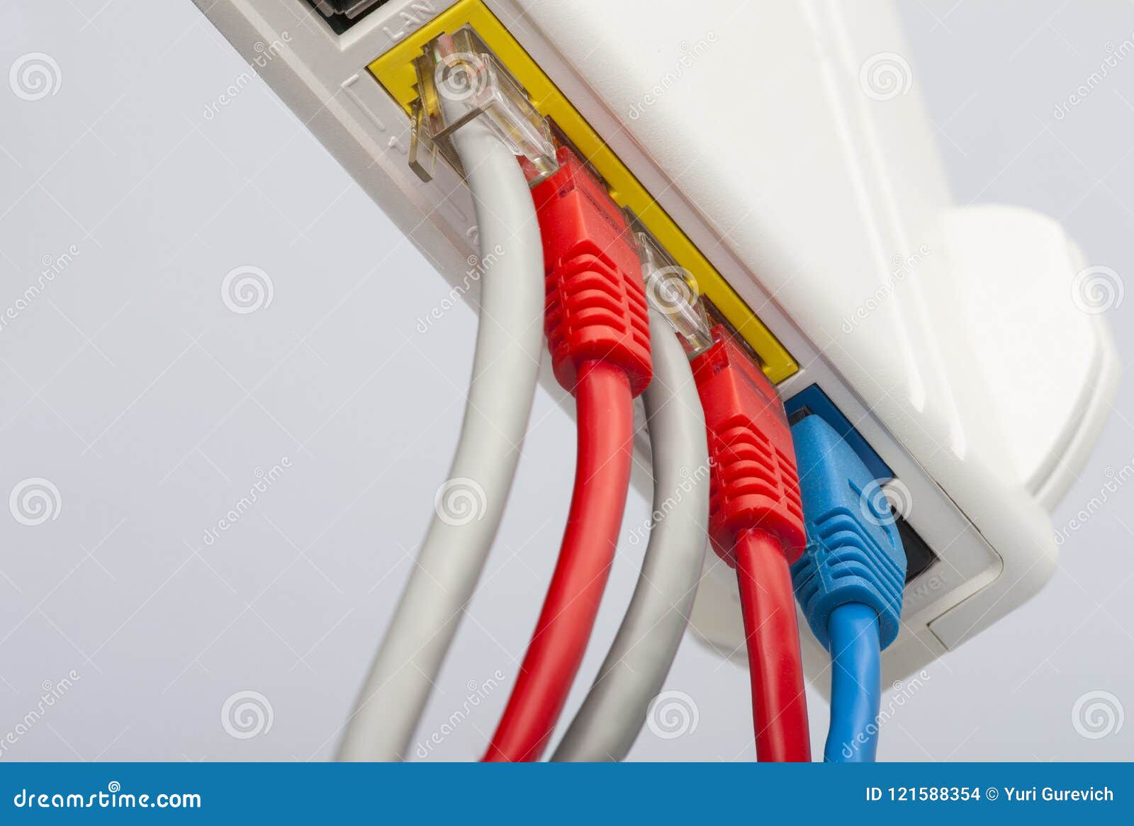 Network Cables Connected To the Router. Network Communications Stock ...