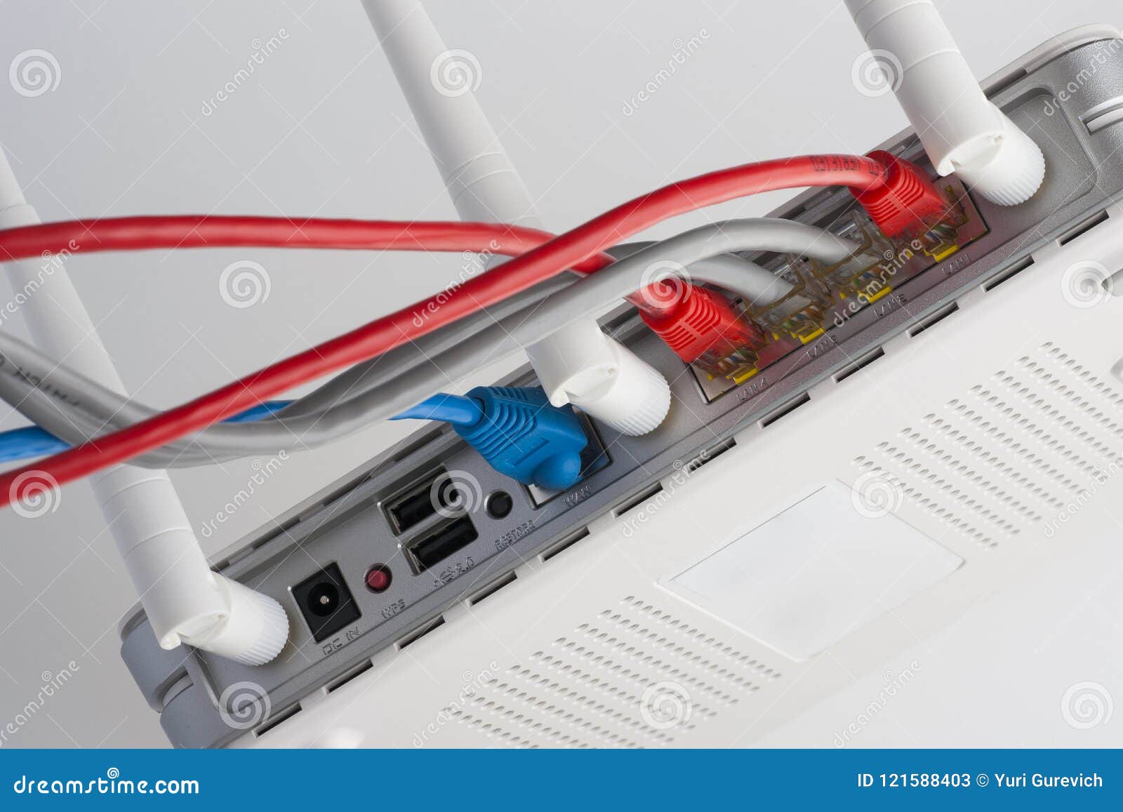 Network Cables Connected To the Router. Network Communications Stock ...