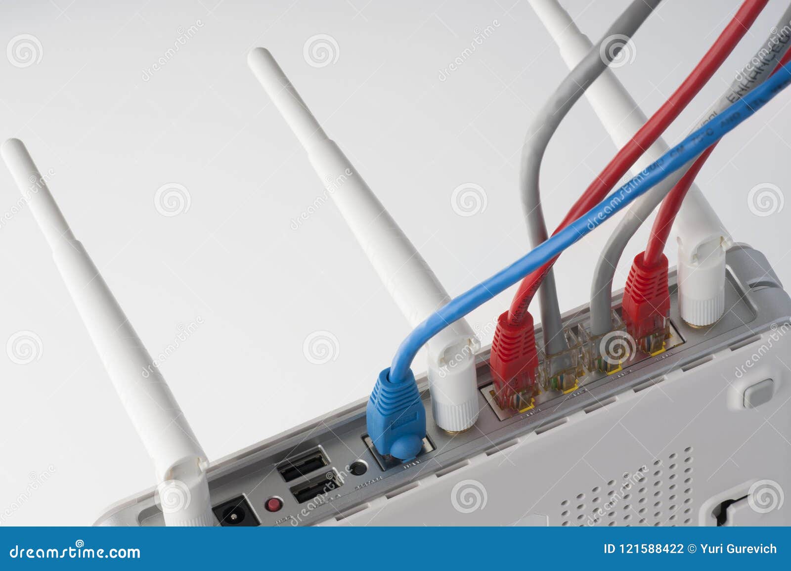 Network Cables Connected To the Router. Network Communications Stock ...