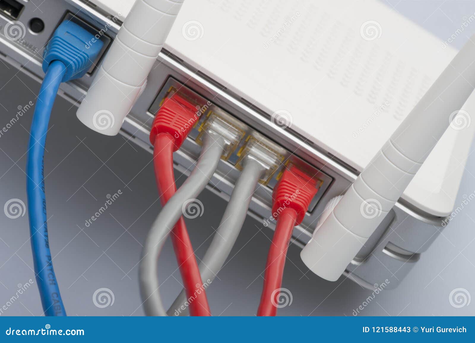 Network Cables Connected To the Router. Network Communications Stock ...