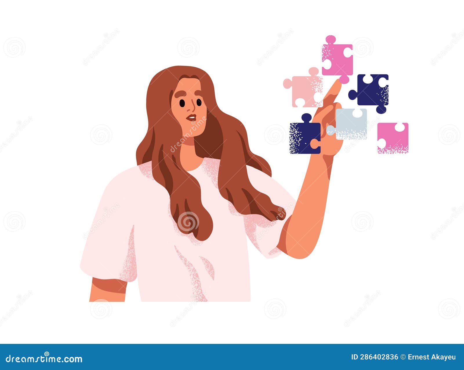 Connecting Puzzle, Joining Jigsaw Pieces with Hand. Smart Woman ...