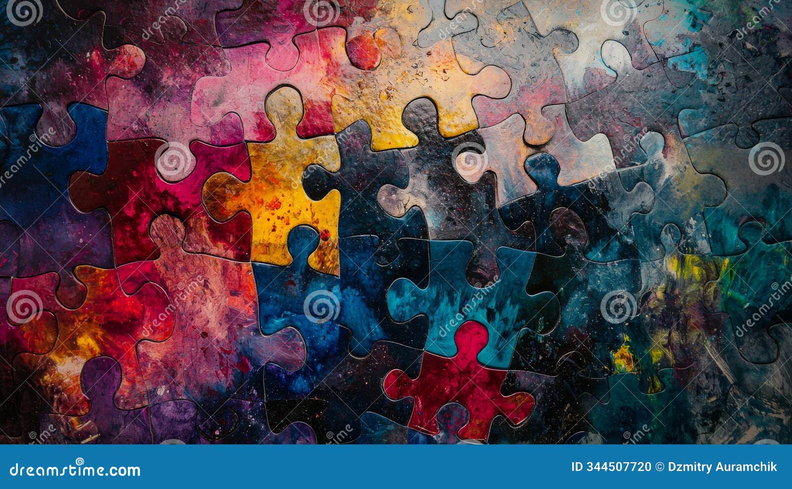 Connecting Puzzle Pieces with a Watercolor Texture, Representing ...