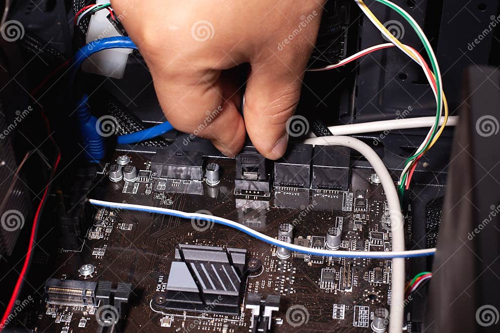 Connecting Sata Cable To the Motherboard,computer Assembly Stock Image ...