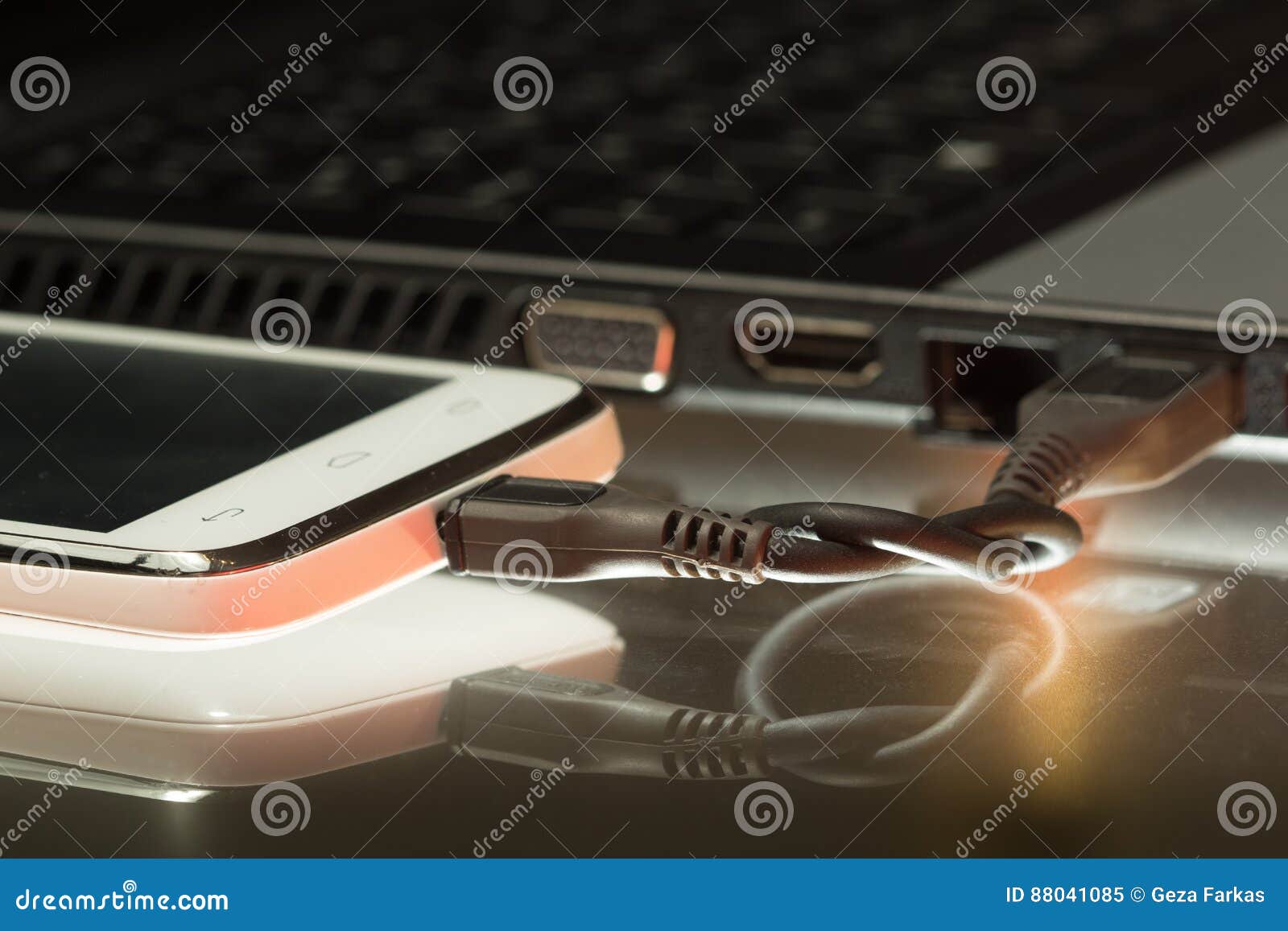 Connecting Smartphone and Laptop with USB Cable Stock Image - Image of ...
