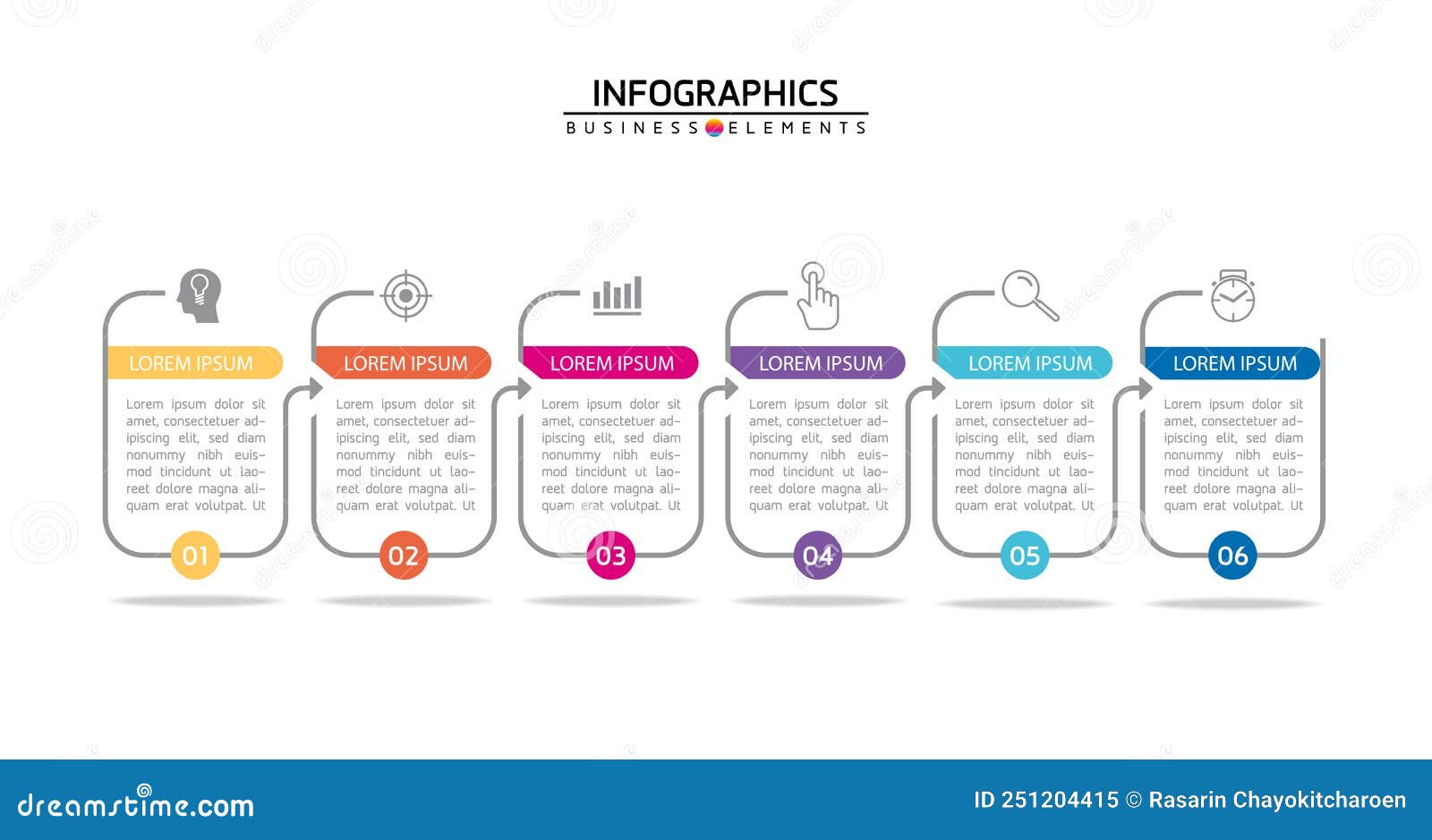 Connecting Steps Infographic Template with 6 Elements Stock Vector ...