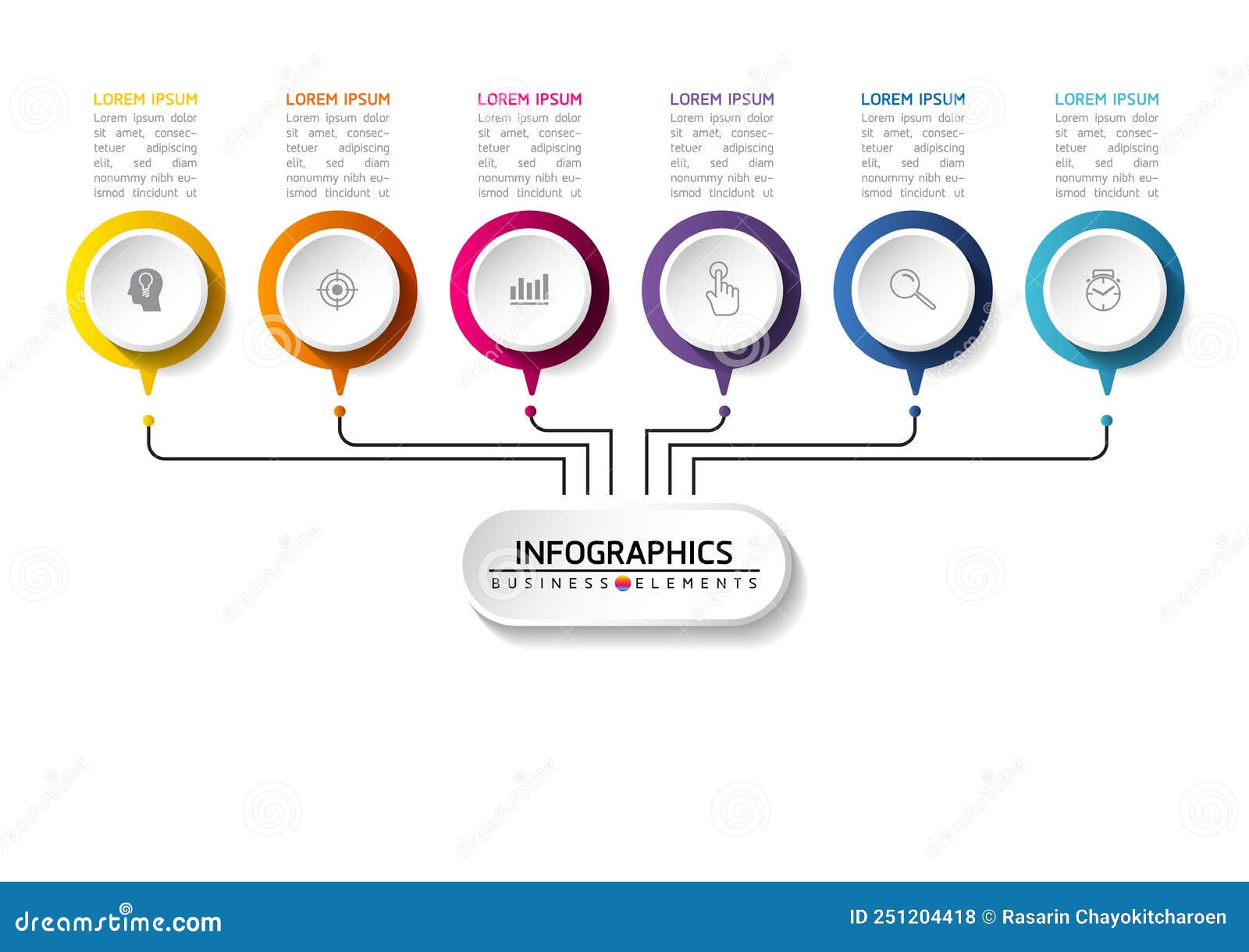 Connecting Steps Infographic Template with 6 Elements Stock Vector ...