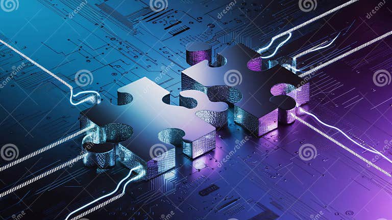 Connecting Technology Puzzle Pieces, Digital High Quality Image Stock ...