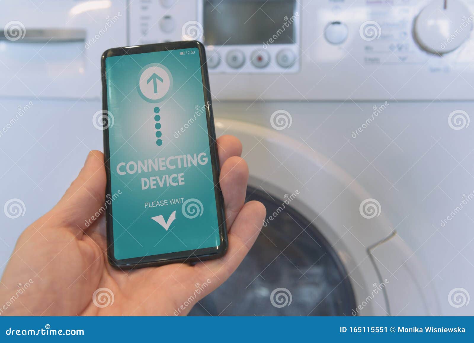 Connecting Washing Machine with Smart Phone Stock Image - Image of ...