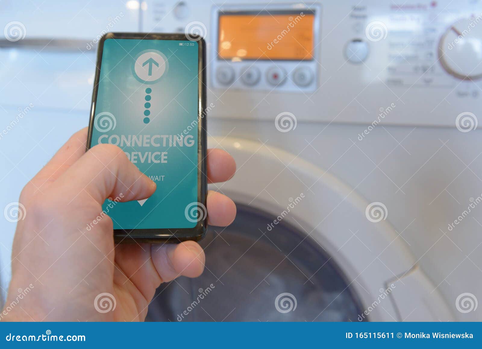 Connecting Washing Machine with Smart Phone Stock Image - Image of ...