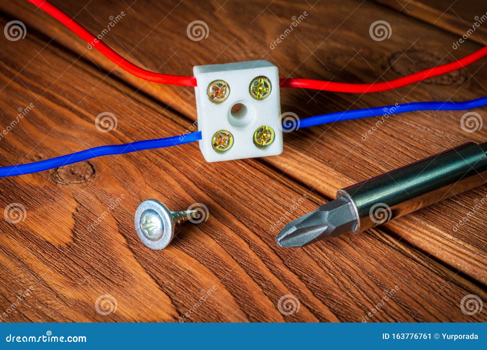 Connecting Wires Using a Plastic Clip on a Wooden Table Stock Image ...