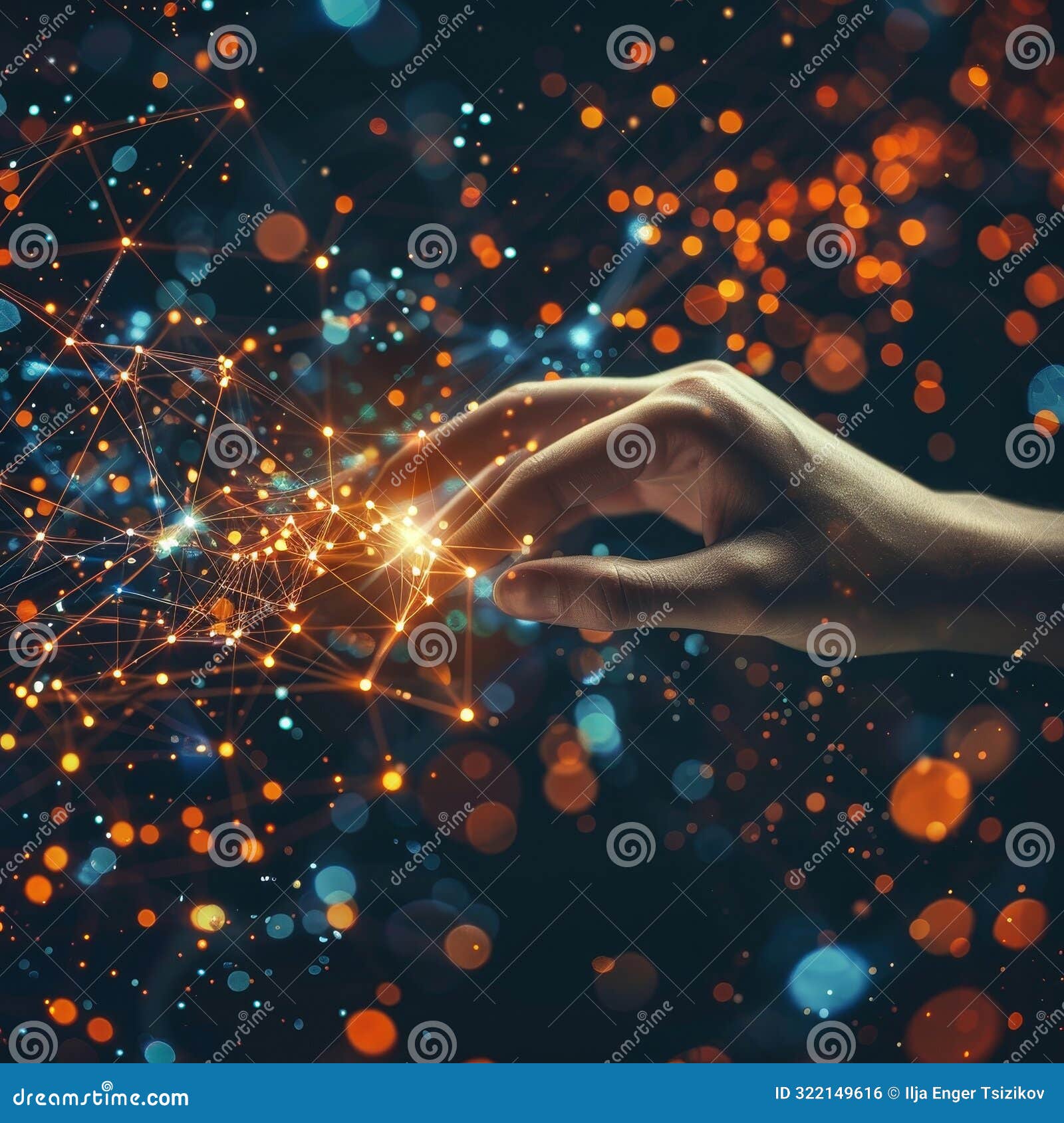 Man Reaching For Glowing Celestial Unknown Light. Hope, Mystery, Magic ...