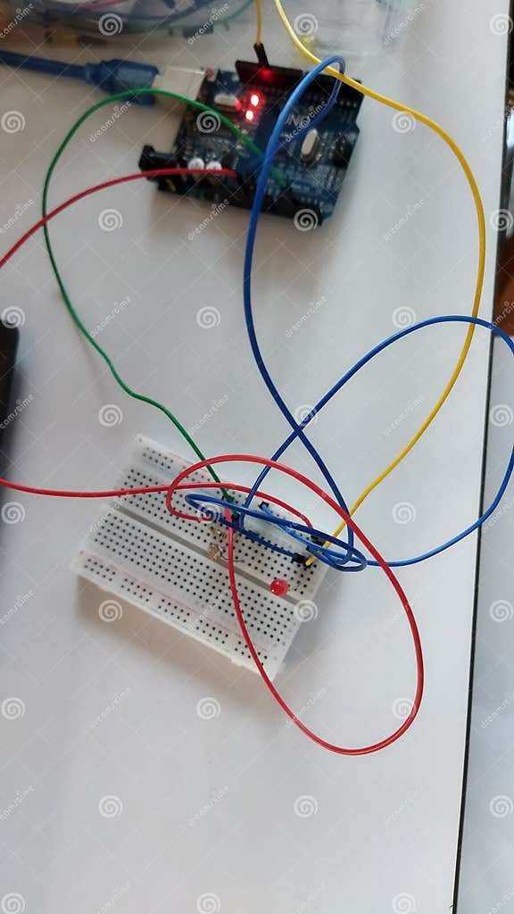 The Connection between Breadboard and Arduino Uno Stock Image - Image ...