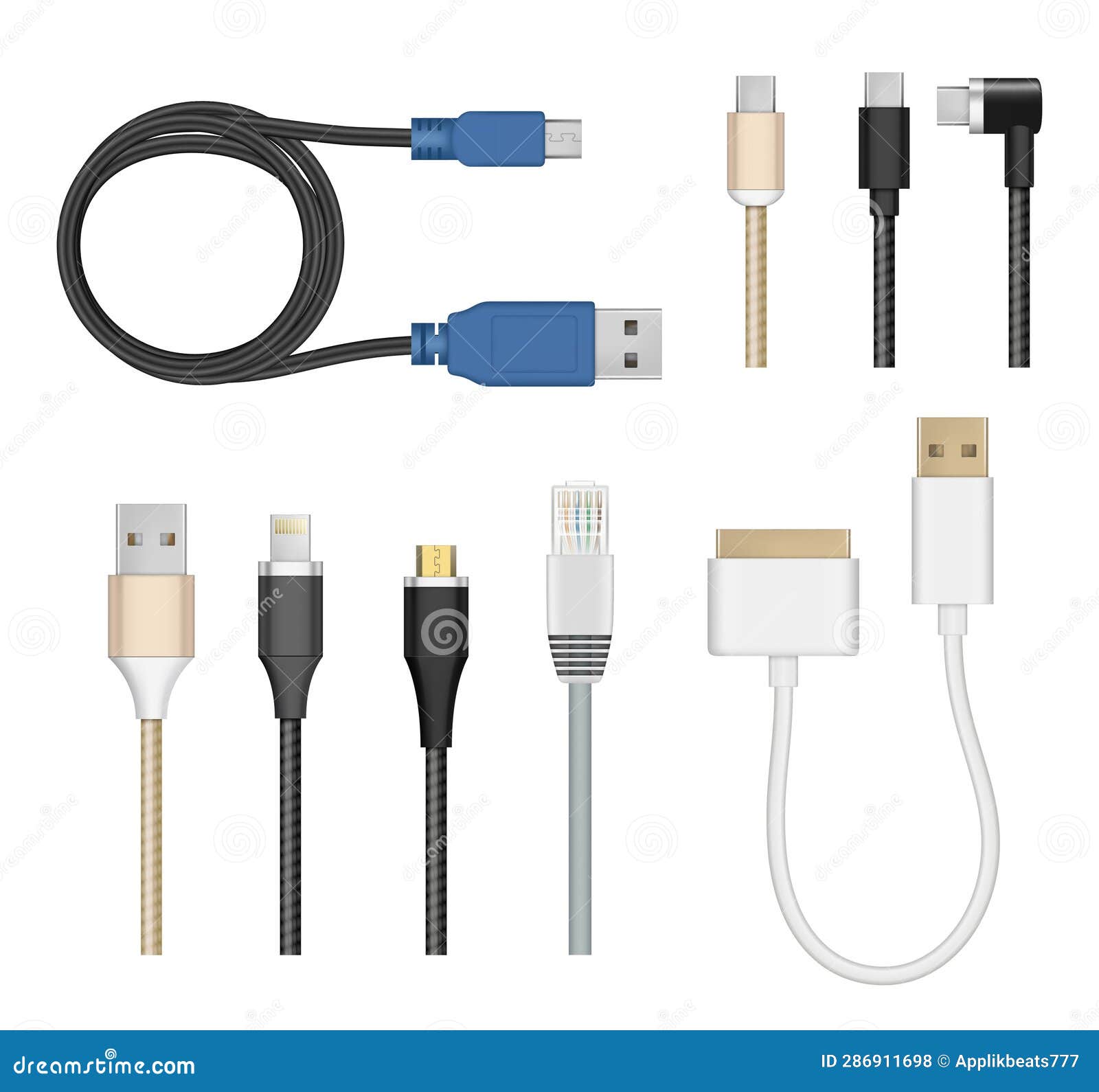 Connection Cables. Computer and Mobile Devices Charging Cord Electric ...