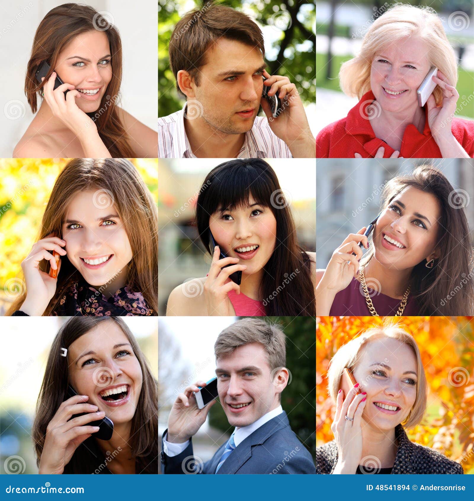 Connection Concept. People with Mobile Phone Collage Stock Photo ...