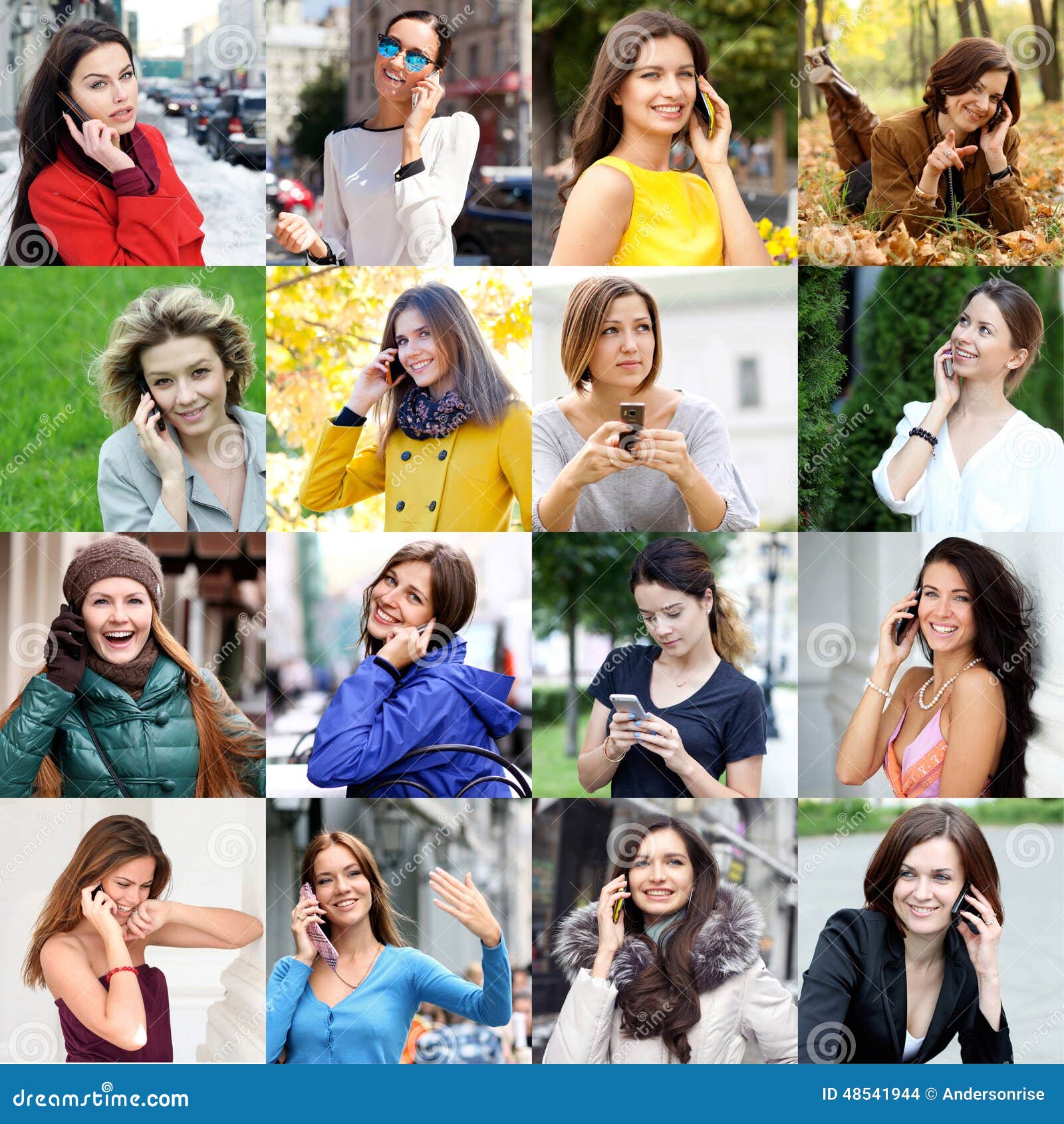 Connection Concept. People with Mobile Phone Collage Stock Photo ...