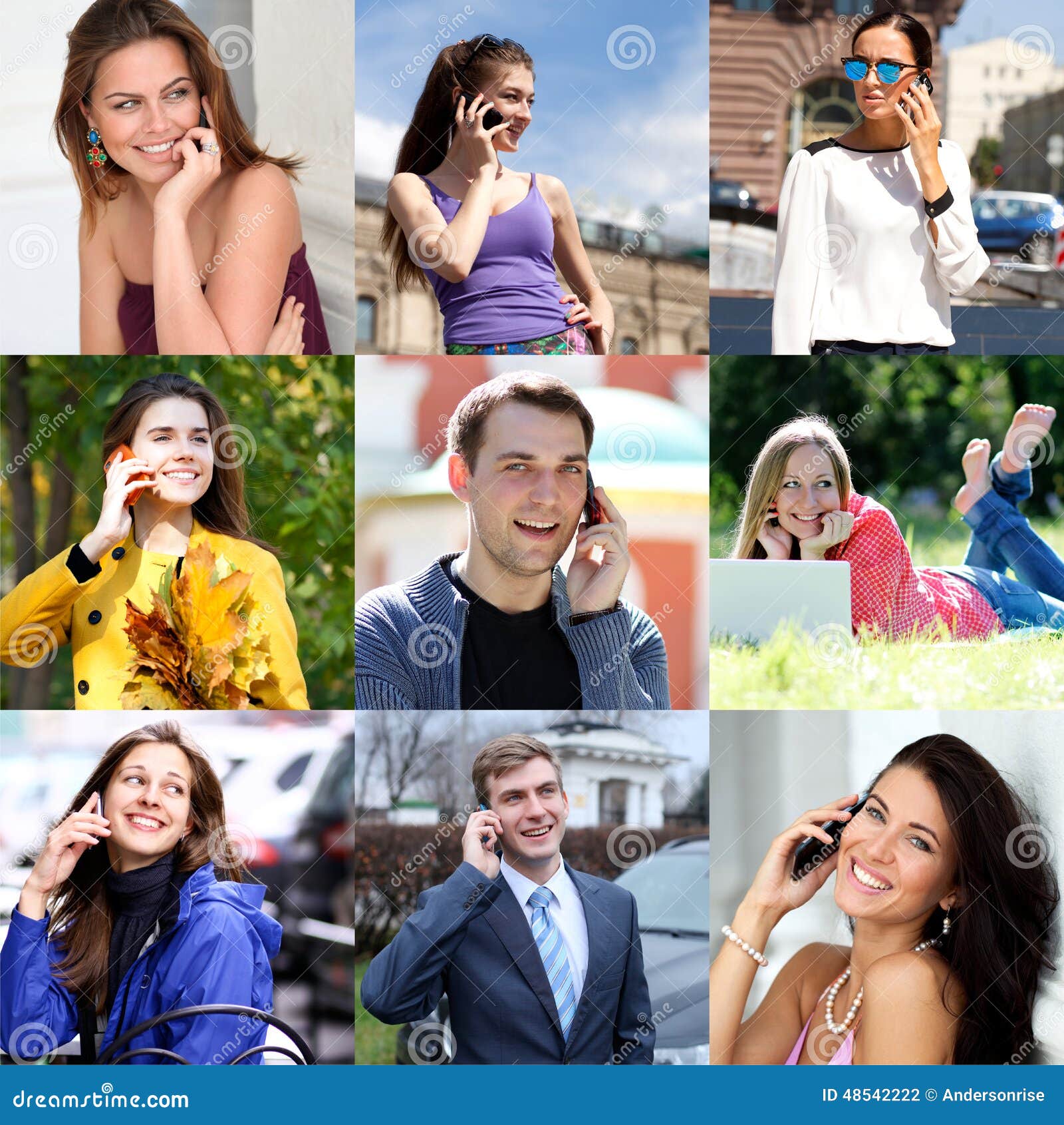 Connection Concept. People with Mobile Phone Collage Stock Photo ...