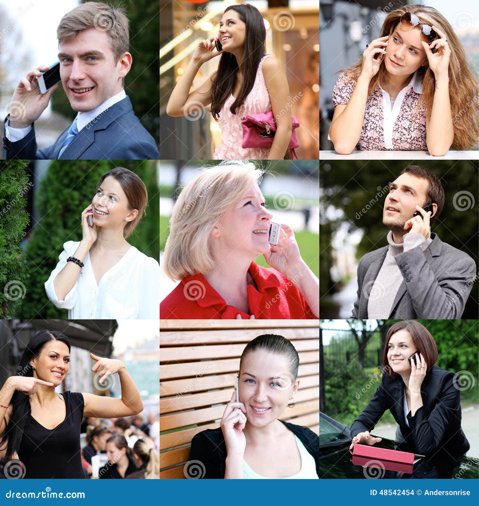 Connection Concept. People with Mobile Phone Collage Stock Photo ...