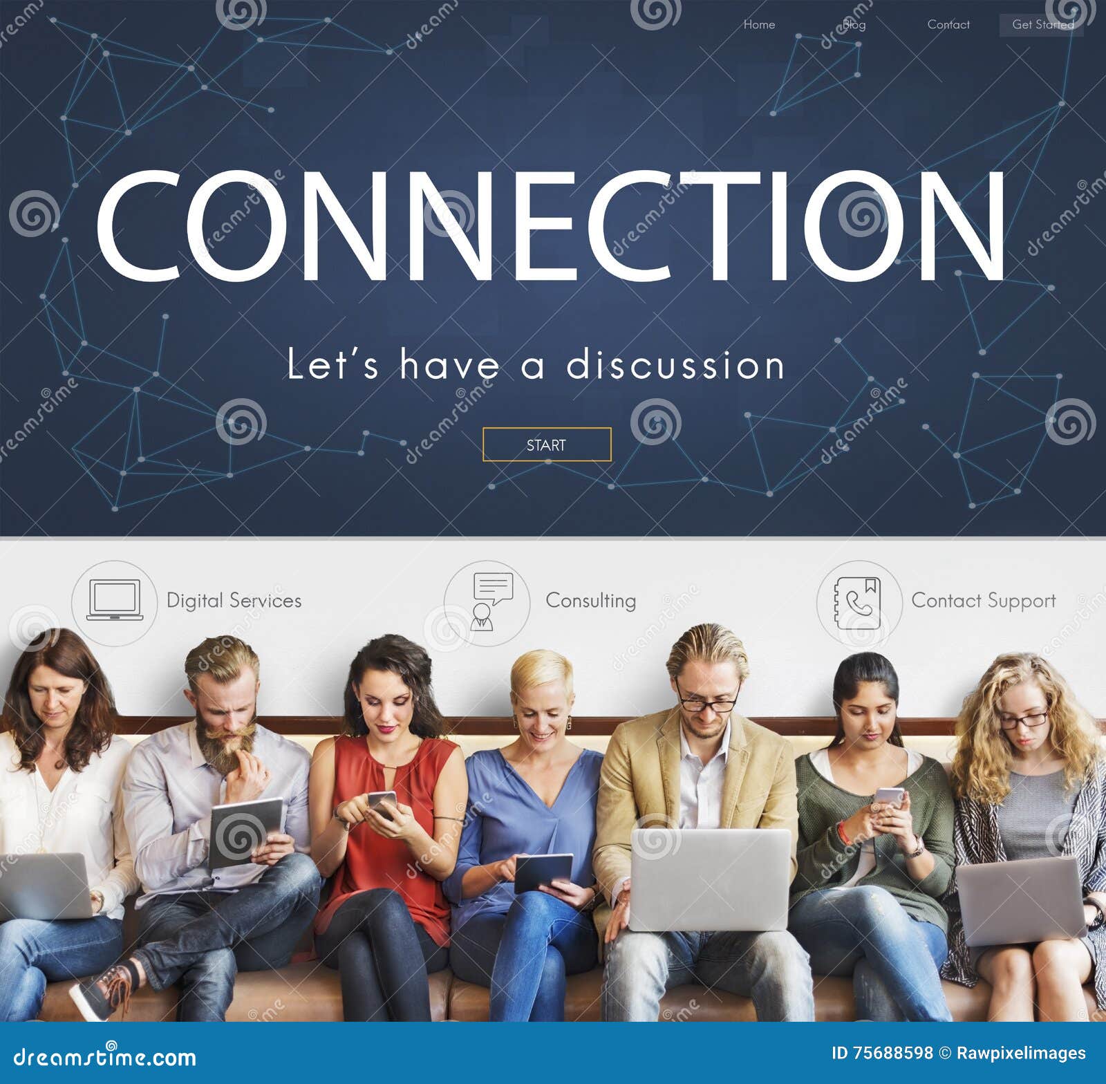 Connection Homepage Start Button Concept Stock Photo - Image of device ...