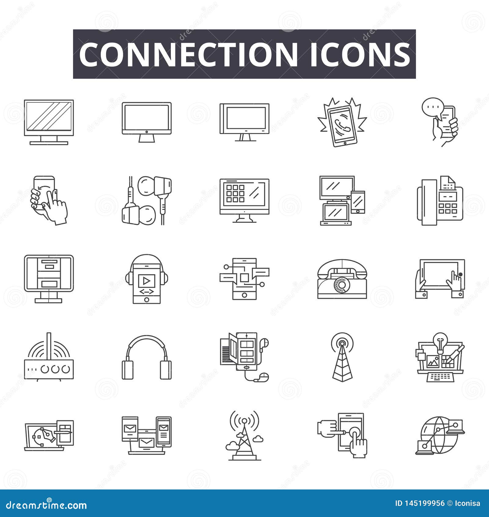 Connection Line Icons, Signs, Vector Set, Outline Illustration Concept ...