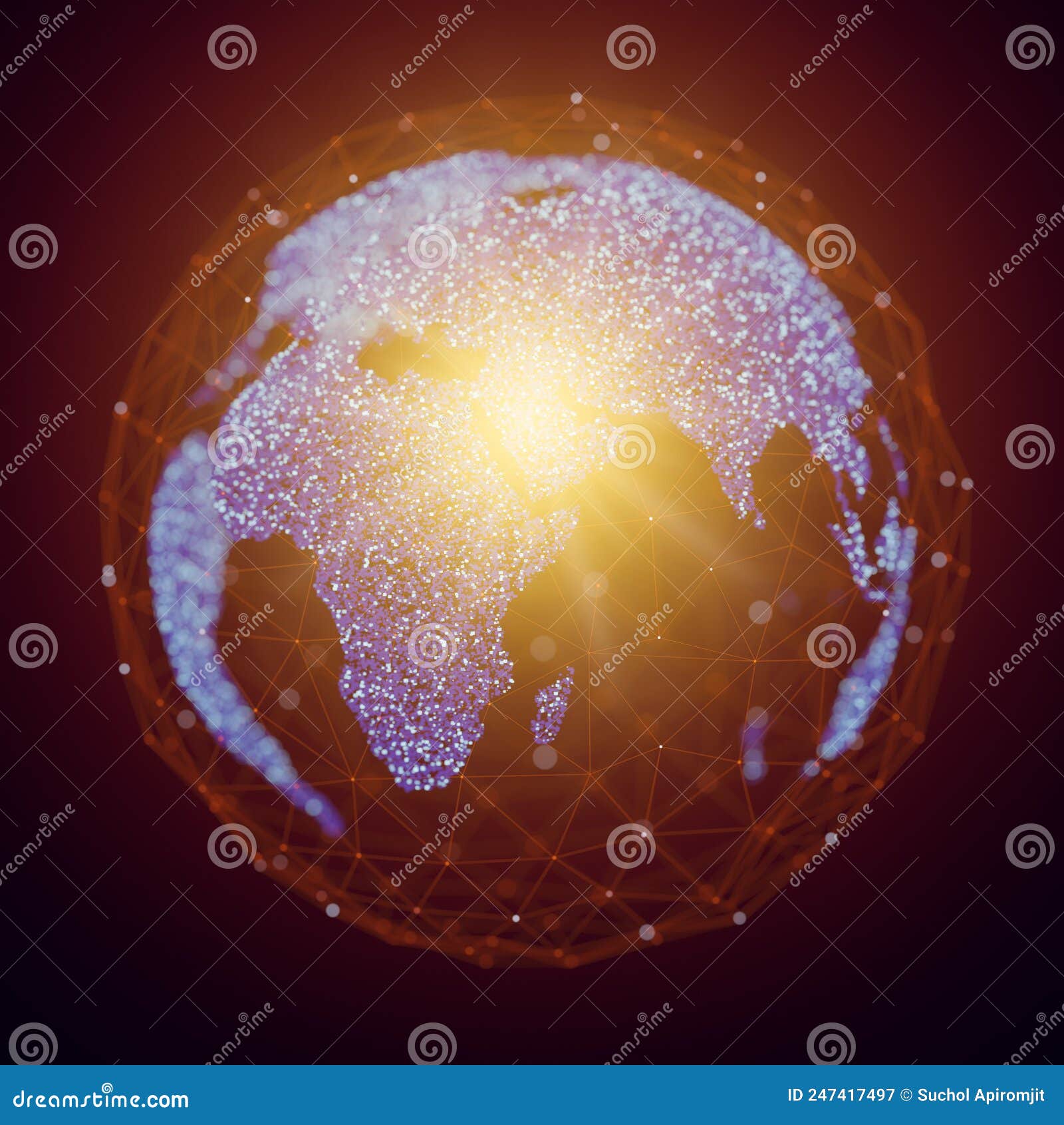 Connection Lines Around Dotted Earth Globe with Sunlight. Stock ...