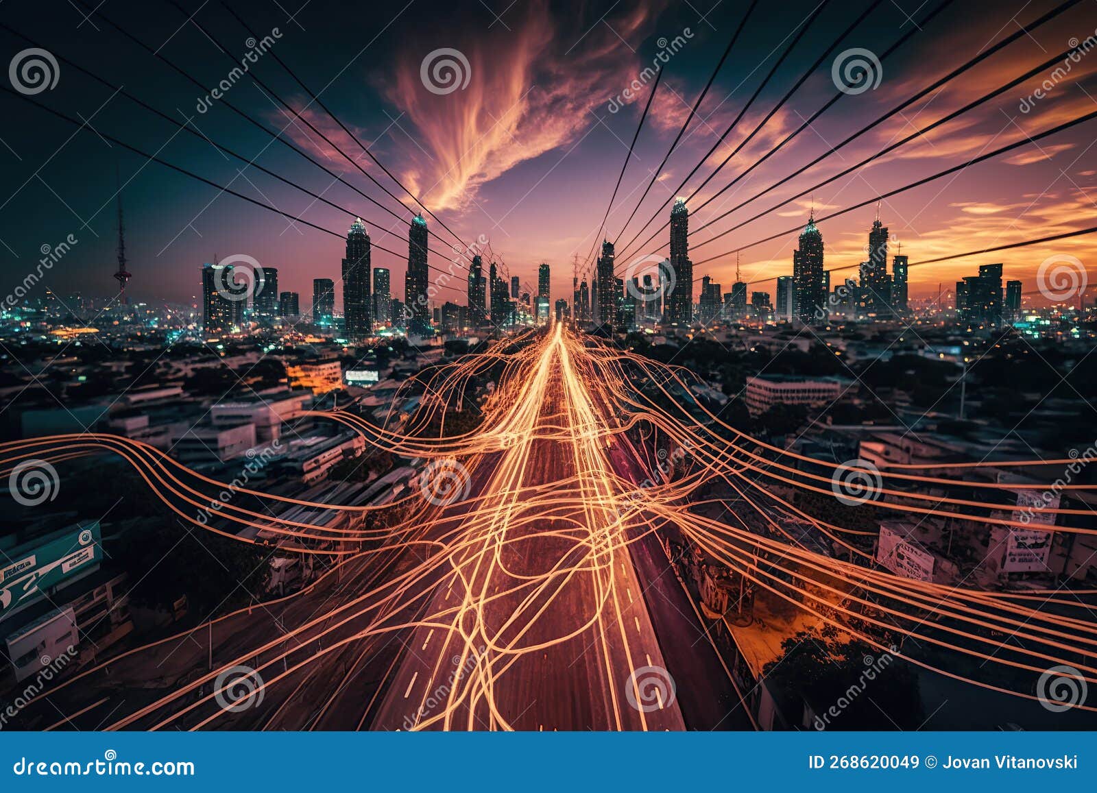 Connection Lines and Cities. Created with Generative AI Stock ...