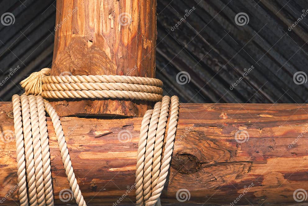 The Connection Logs with the Help of the Rope Stock Image - Image of ...