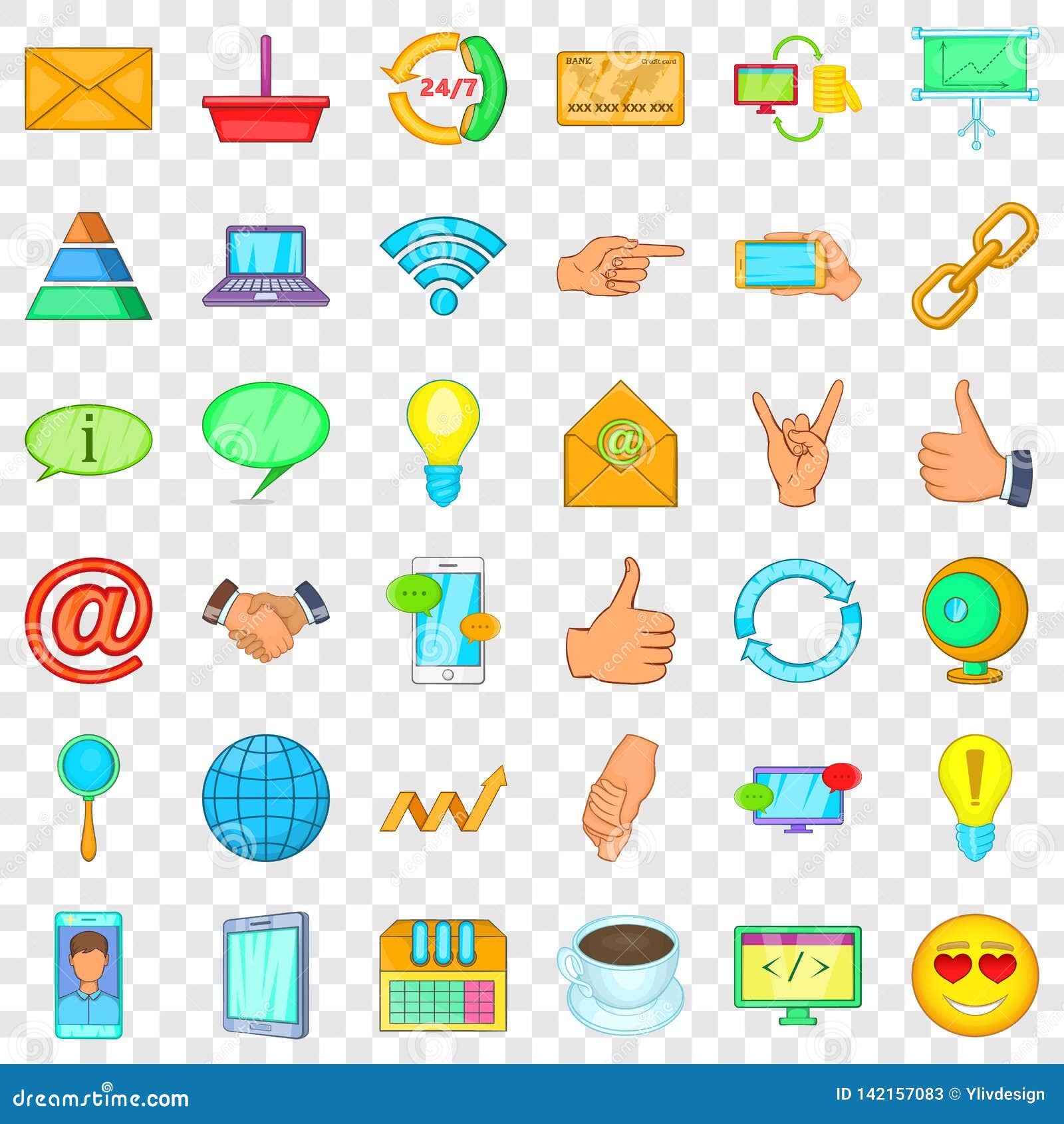 Connection Network Icons Set, Cartoon Style Stock Vector - Illustration ...