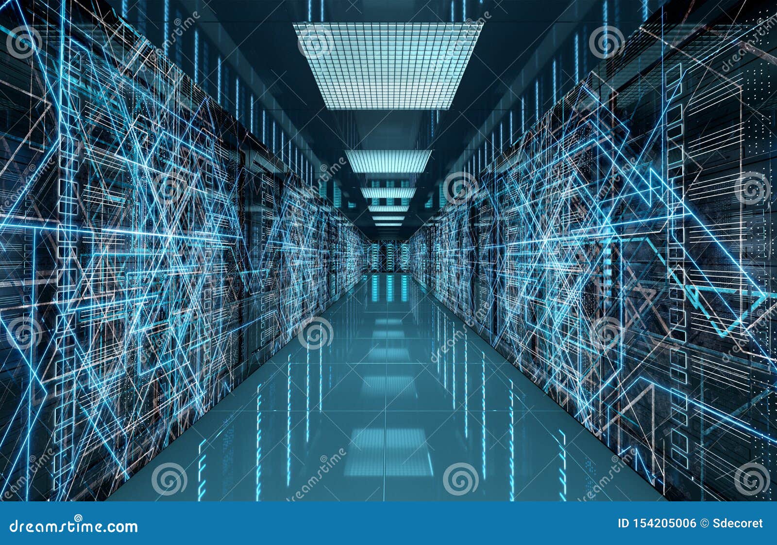 Connection Network in Servers Data Center Room Storage Systems 3D ...