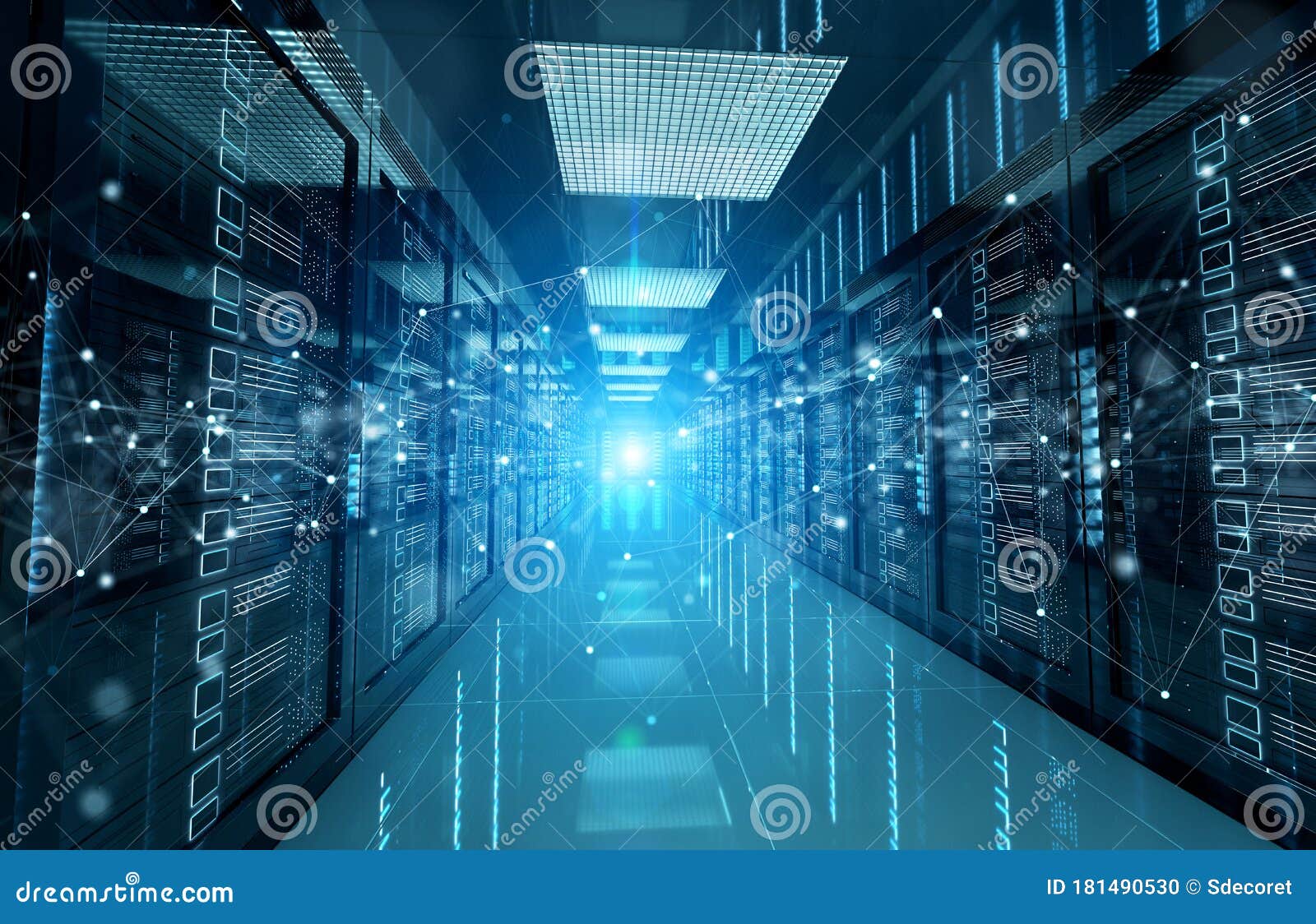 Connection Network in Servers Data Center Room Storage Systems 3D ...