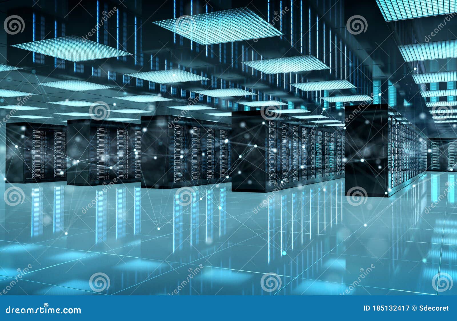 Connection Network in Servers Data Center Room Storage Systems 3D ...