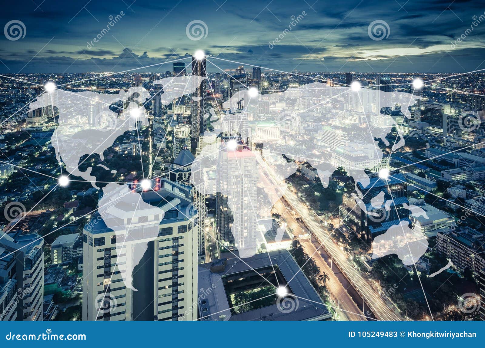 Connection and Network System Concept Over Cityscape Stock Image ...