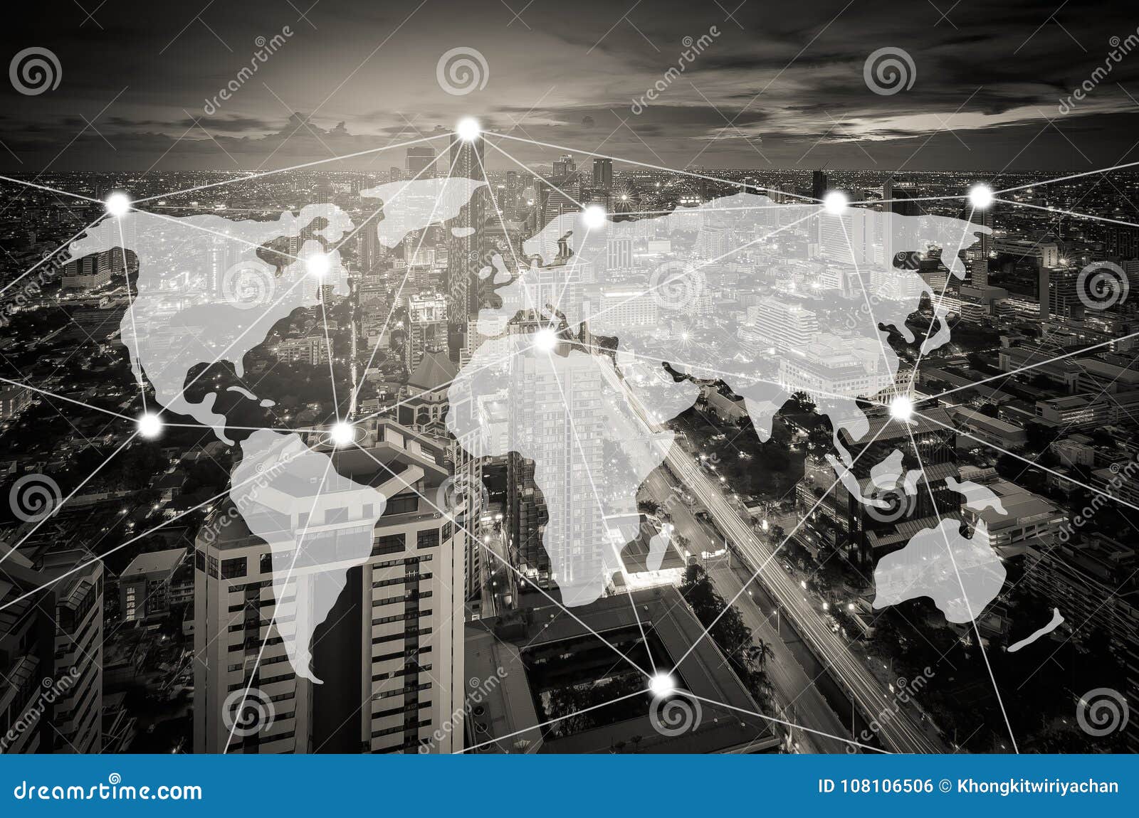 Connection and Network System Concept Over Cityscape Stock Photo ...