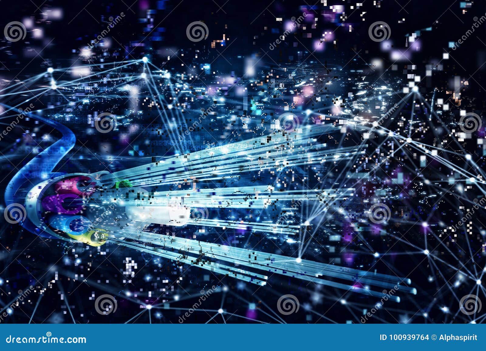 Connection with the Optical Fiber. Concept of Fast Internet. 3d Render ...