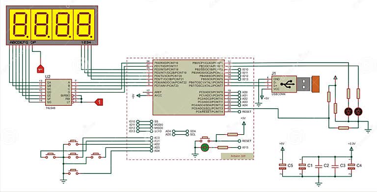 Connection Of Peripheral Devices Keyboard Lcd Display Usb To The Arduino Stock Vector