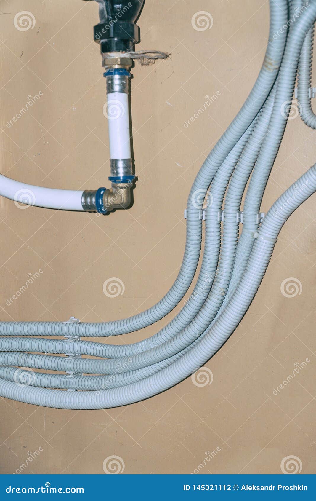 Connection of Plastic Pipes through Fittings Stock Photo - Image of ...