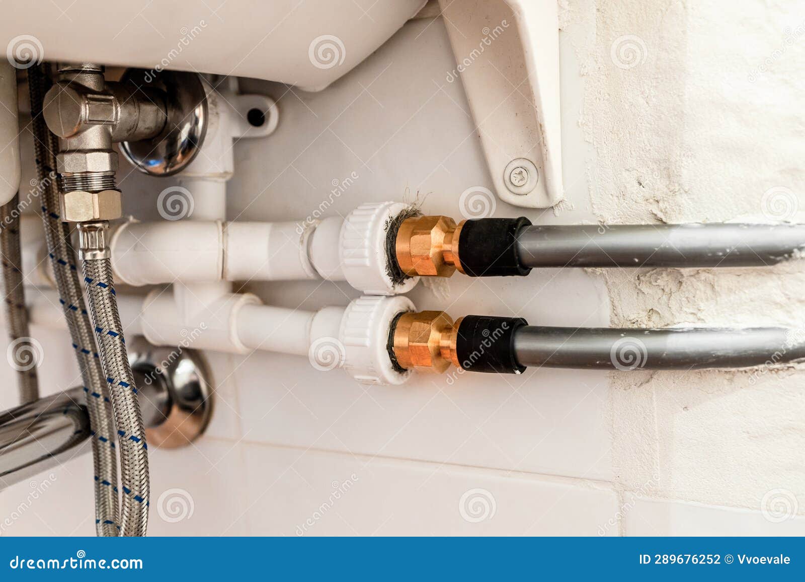 Connection of Polypropylene and Flexible Pipes Stock Photo - Image of ...