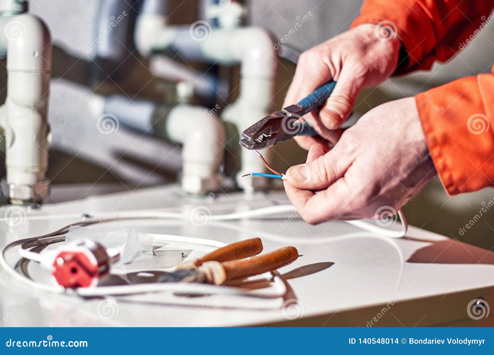 Connection of the Power Supply System of Electricity Stock Photo ...